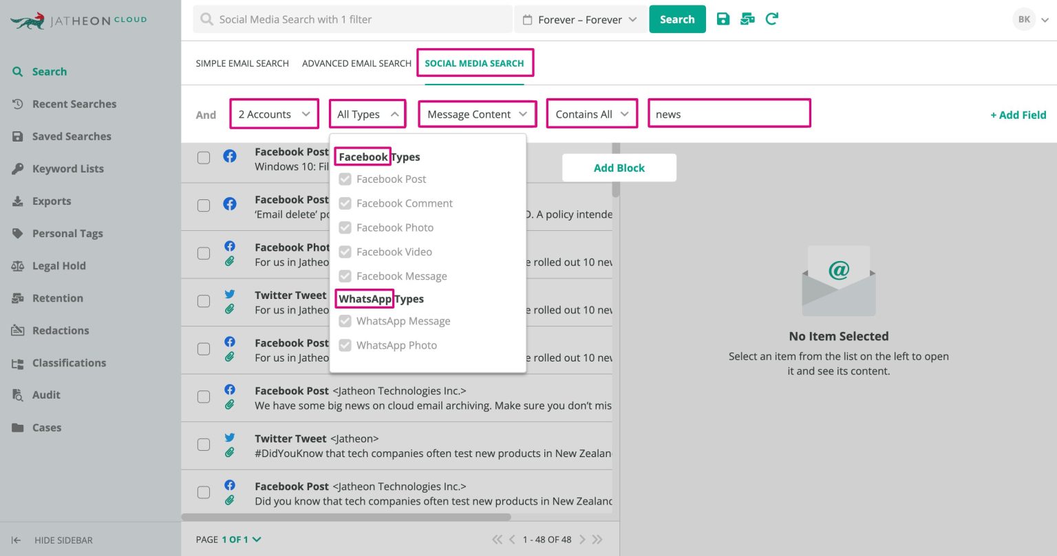 Jatheon Cloud Product Update: Social Media Archiving Updates
